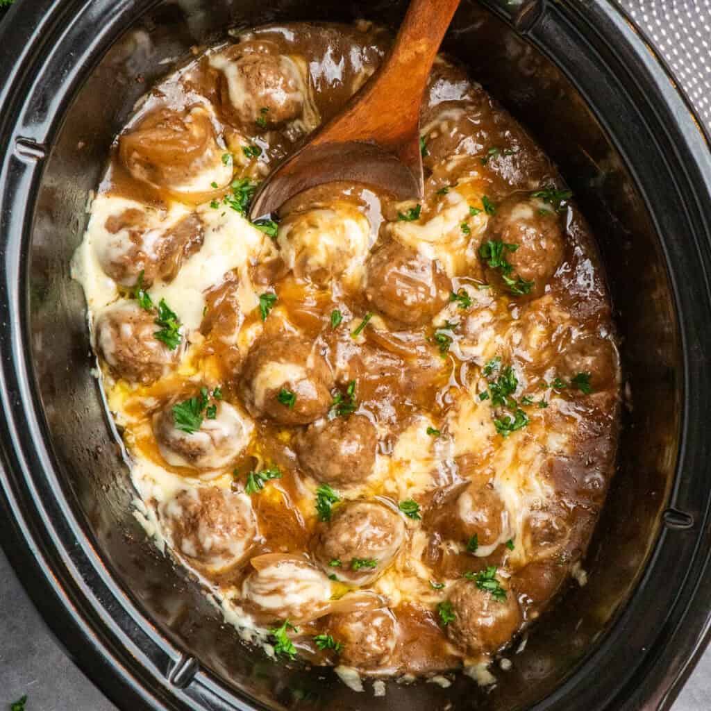 Crock Pot French Onion Meatballs - Slow Cooker Meals